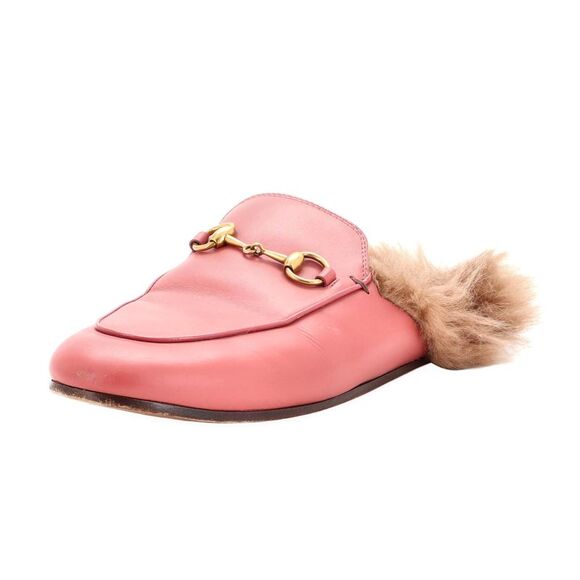 Gucci | Shoes | Gucci Womens Princetown Mules Leather With Fur Pink ...